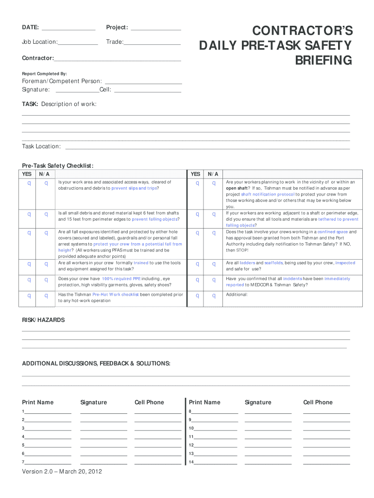 Safety Briefing Template Fill Online Printable Fillable Blank 