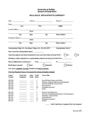 Fillable Online socialwork buffalo RETURN TO ANN STILL, 689 BALDY HALL Fax Email Print - pdfFiller