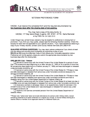 Fillable Online Veteran Preference Form - HACSA Fax Email Print - pdfFiller