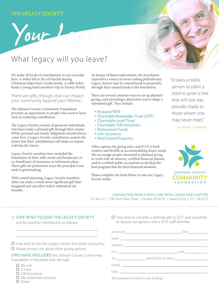 Fillable Online jccf THE LEGACY SOCIETY Your Legacy - bjccforgb Fax ...