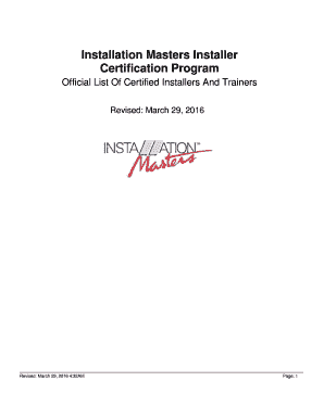 Fillable Online Installation Masters Installer Certification Program ...