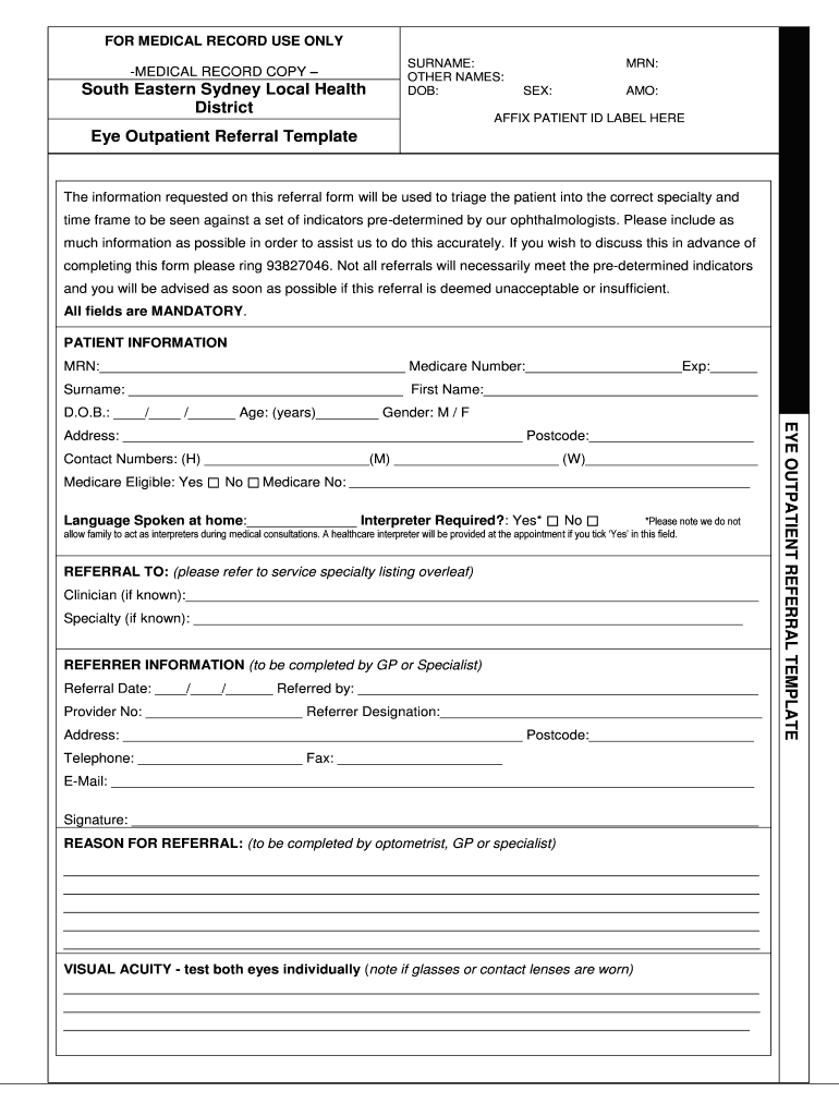 Fillable Online -MEDICAL RECORD COPY South Eastern Sydney Local Health ...