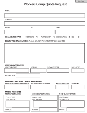 Fillable Online Workers Comp Quote Request - Pipeline Insurance Fax ...