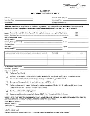 Fillable Online PARTITION TENTATIVE PLAN APPLICATION - Veneta Oregon ...