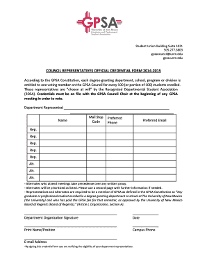 Fillable Online gpsa unm COUNCIL REPRESENTATIVES OFFICIAL CREDENTIAL ...