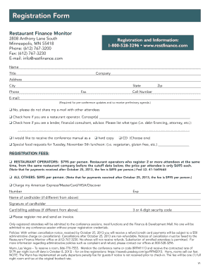 Fillable Online Registration Form - Restaurant Finance Monitor Fax ...