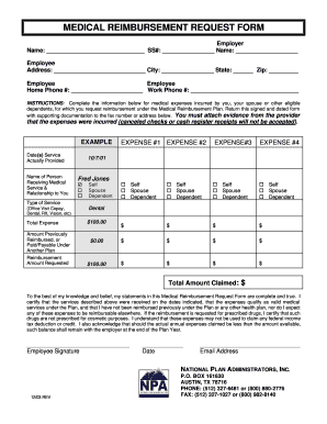 Fillable Online Medical Reimbursement Form 12-03 Fax Email Print ...