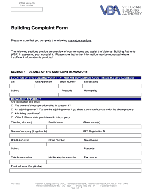 Fillable Online Building Complaint Form - VBA Website Fax Email Print ...
