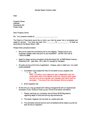 Fillable Online Sample Sewer Hookup Letter Dear Property Owner Fax ...