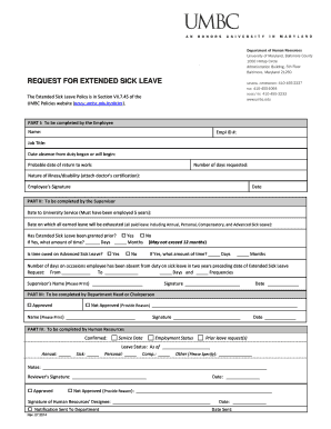 Fillable Online hr umbc REQUEST FOR EXTENDED SICK LEAVE - University of ...