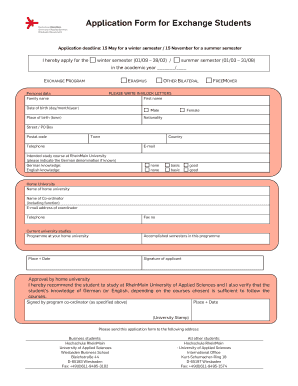 Fillable Online Application Form for Exchange Students - uniroma2it Fax ...
