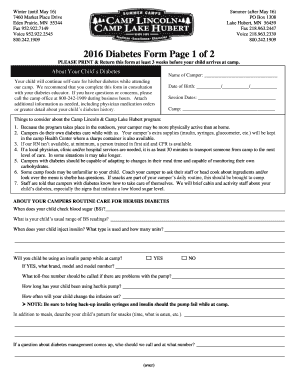 Fillable Online 2016 Diabetes Form Page 1 of 2 - blincoln ...