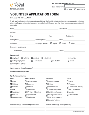 Fillable Online VOLUNTEER APPLICATION FORM - The Royal Fax Email Print ...