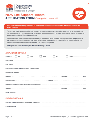 Fillable Online NSW Life Support Rebate Application form. NSW Life Support Rebate Application ...
