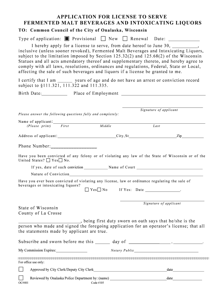 Fillable Online 401 - Bartenders Lic Form Fax Email Print - pdfFiller