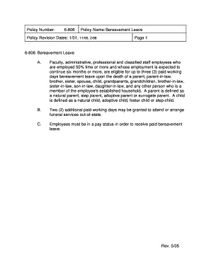 Fillable Online Policy Name: Bereavement Leave Fax Email Print - pdfFiller