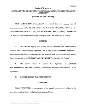 Fillable Online wrcog cog ca WRCOG TUMF Revised Amendment Template Fax ...