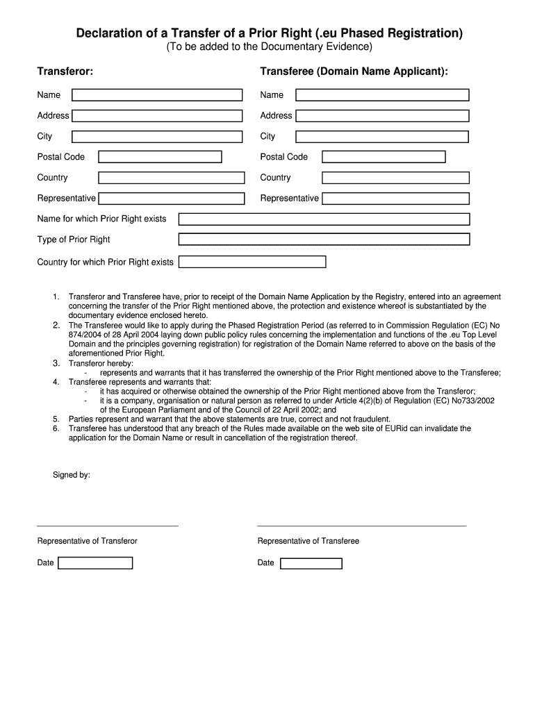 Fillable Online o2 Declaration of a Transfer of a Prior Right Fax Email ...