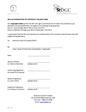 Fillable Online dgc 2014 AUTHORIZATION OF COPYRIGHT HOLDER FORM ...