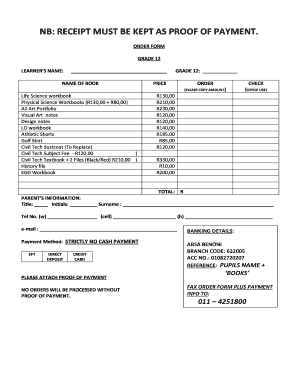 Fillable Online bhs co NB RECEIPT MUST BE KEPT AS PROOF OF PAYMENT Fax ...