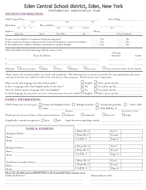 Fillable Online edencsd Confidential registration form STUDENT ...