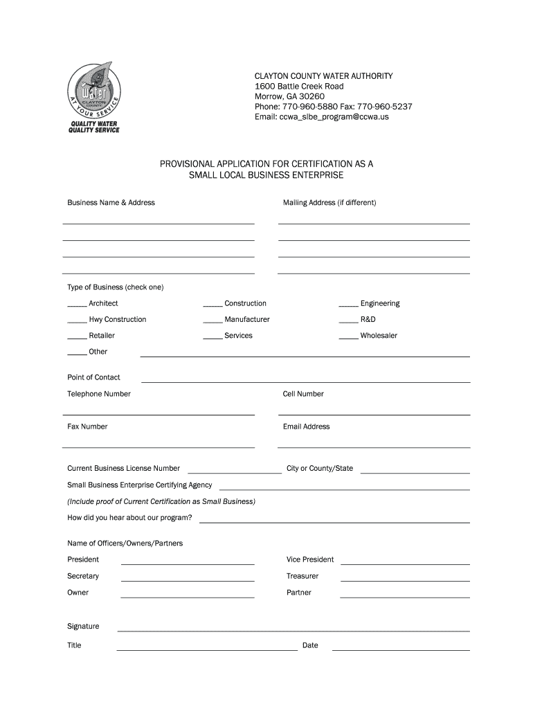 Fillable Online Clayton County Water Authority Contracts Compliance and ...