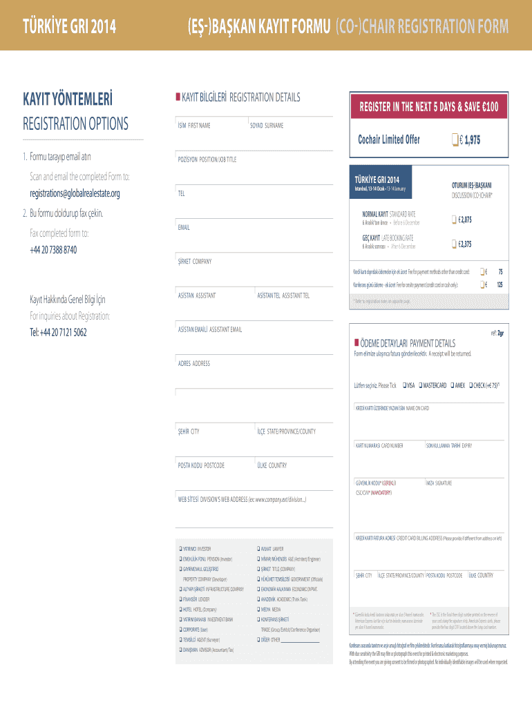 Fillable Online E-BAKAN KAYIT FORMU CO-CHAIR REGISTRATION FORM - GRI ...