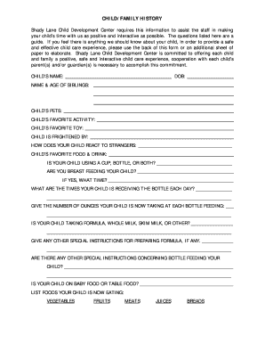Fillable Online CHILD and Family History Form Fax Email Print - pdfFiller