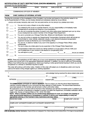 Fillable Online COMMANDING OFFICER OF MEMBER UNIT - Chicago Police ...