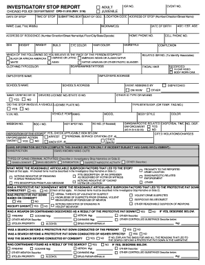 Fillable Online INVESTIGATORY STOP REPORT ADULT ISR NO EVENT NO CHICAGO ...