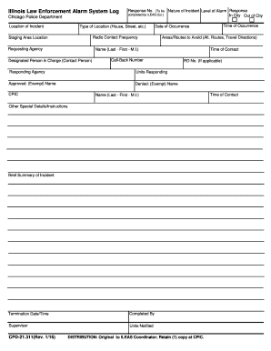 Fillable Online Illinois Law Enforcement Alarm System Log Bureau of Fax ...