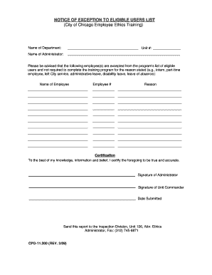 Fillable Online NOTICE OF EXCEPTION TO ELIGIBLE USERS LIST City of Fax ...