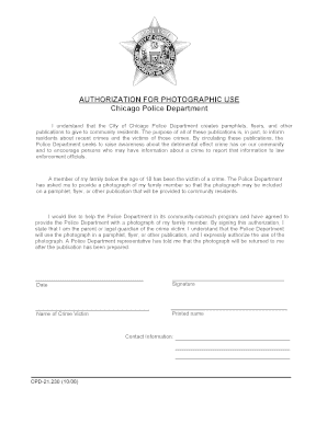 Fillable Online AUTHORIZATION FOR PHOTOGRAPHIC USE Chicago Police ...