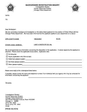 Fillable Online BACKGROUND INVESTIGATION INQUIRY Investigations Section ...