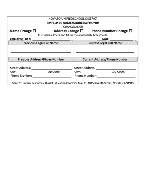 Fillable Online EMPLOYEE NAMEADDRESSPHONE# CHANGE ORDER Name Change Address Change Phone Number ...