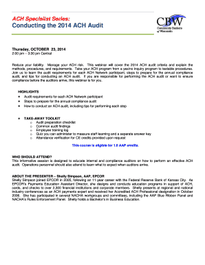 Fillable Online ACH Specialist Series Conducting the 2014 ACH Audit Fax ...