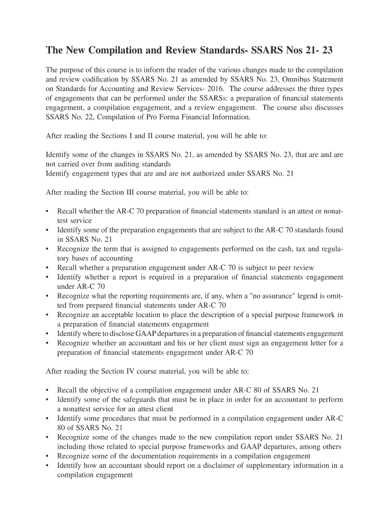 Fillable Online The New Compilation and Review Standards- SSARS Nos 21 ...