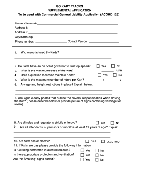 Fillable Online GO KART TRACKS SUPPLEMENTAL APPLICATION To be used with ...
