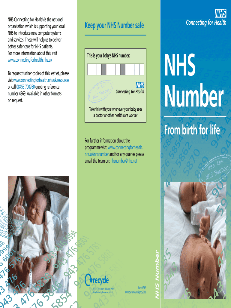 Fillable Online rdehospital nhs Keep your NHS Number safe This is your ...