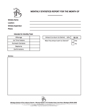 Fillable Online MONTHLY STATISTICS REPORT FOR THE MONTH OF Fax Email ...