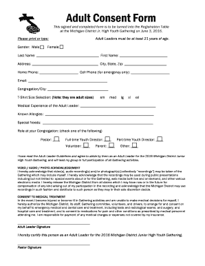 Fillable Online Adult Consent Form - Michigan District LCMS Fax Email ...
