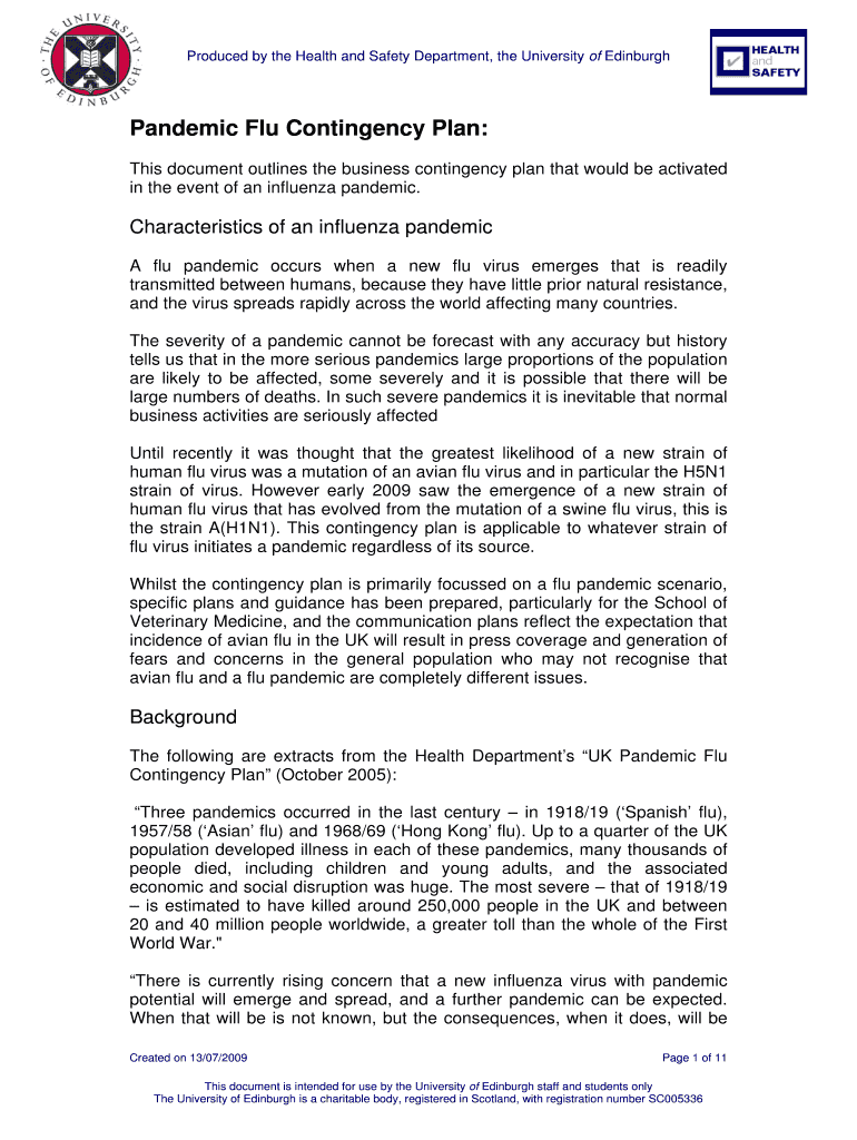 Fillable Online contingency plan for pandemic flu Fax Email Print - pdfFiller