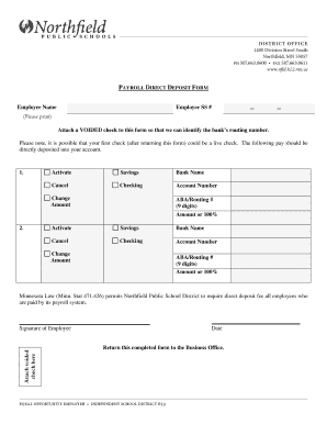 Fillable Online northfieldschools Payroll Direct Deposit Form ...