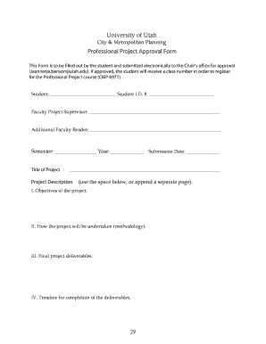 Fillable Online Professional Project Approval Form - University of Utah ...