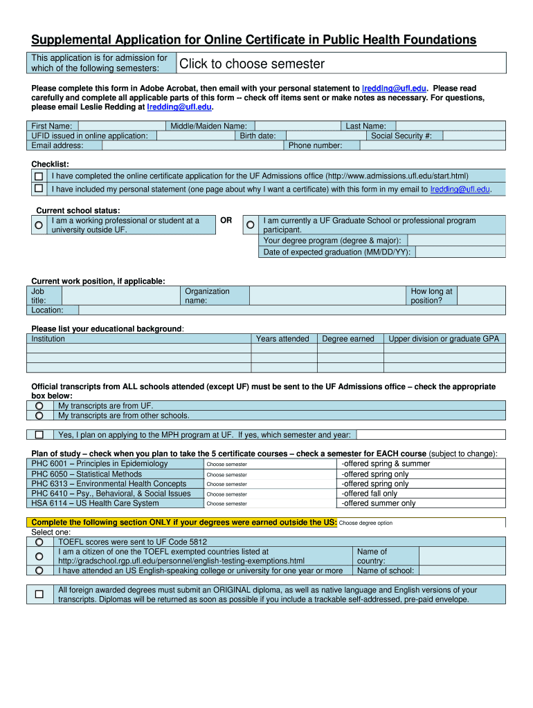 Fillable Online Supplemental Application for Online Certificate in ...