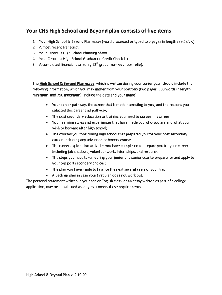 Fillable Online Your CHS High School and Beyond plan consists of five ...