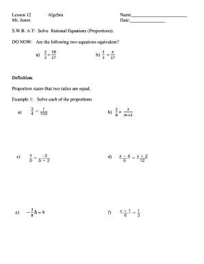 Fillable Online Lesson 12 Algebra Name Mr Jones Date SWB AT Solve Fax ...