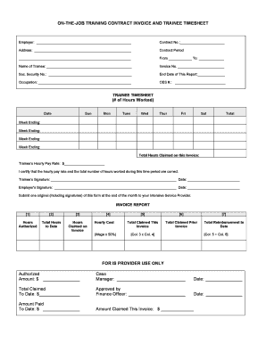 Fillable Online ON-THE-JOB TRAINING CONTRACT INVOICE AND TRAINEE ...