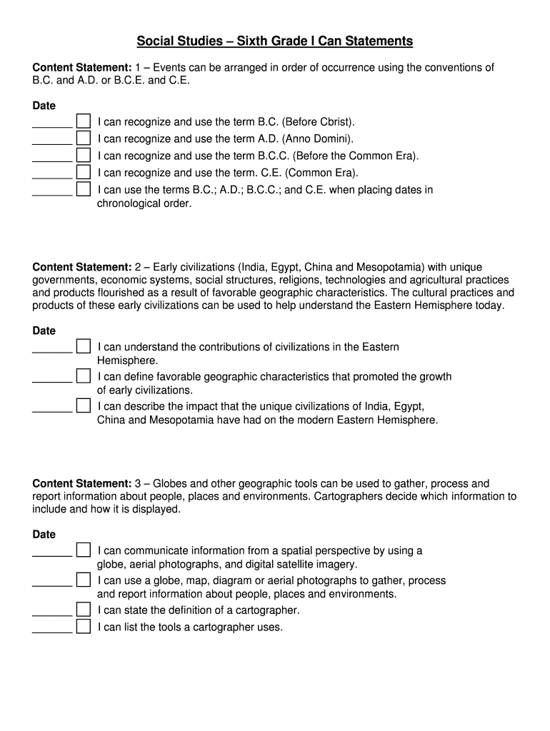 Fillable Online libertyunion Social Studies Sixth Grade I Can ...