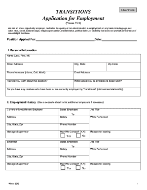 Fillable Online help4women TRANSITIONS Application for Employment Fax ...
